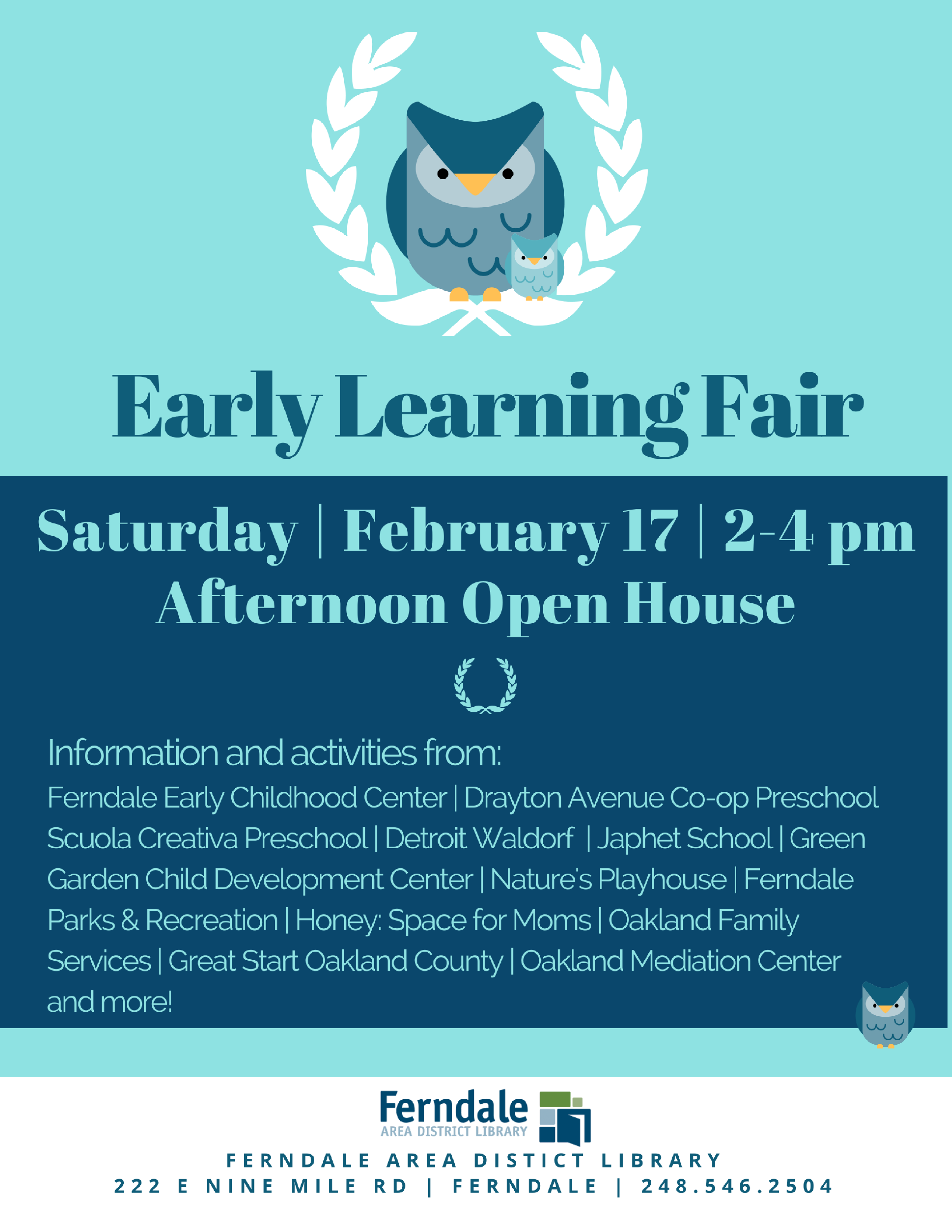 Early Learning Fair - Saturday, February 17, 2018, 2:00 PM - Ferndale Area District Library ...